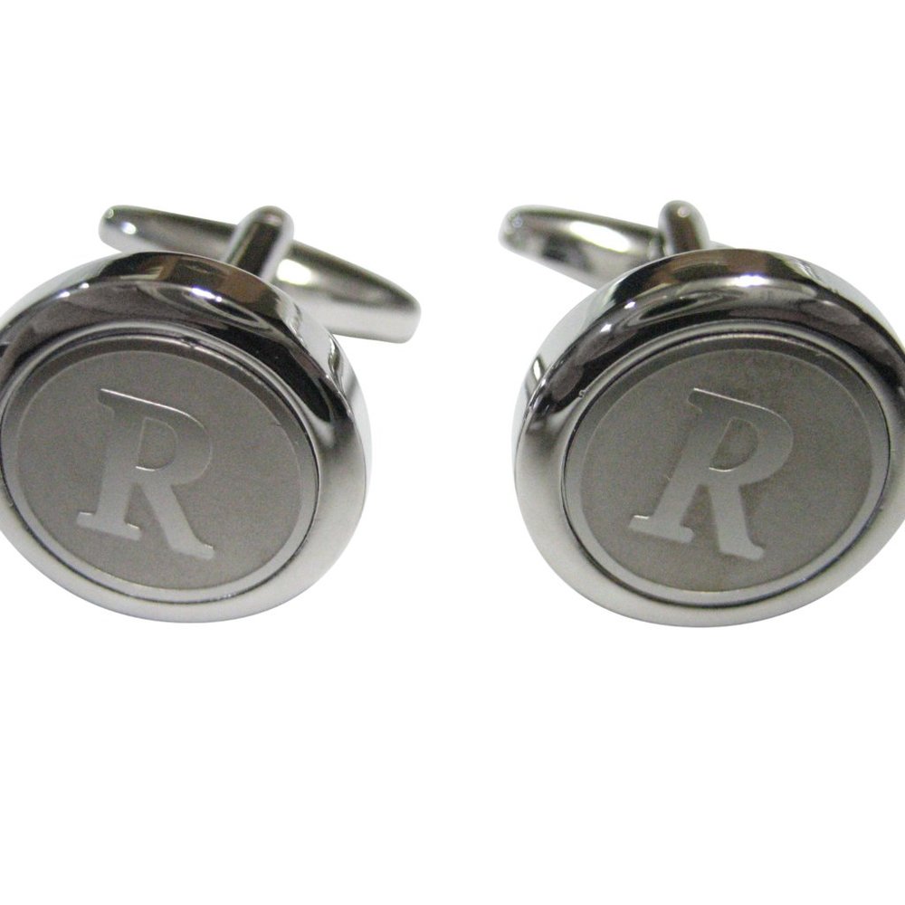 Silver Toned Round Letter R Monogram Cufflinks - Gem